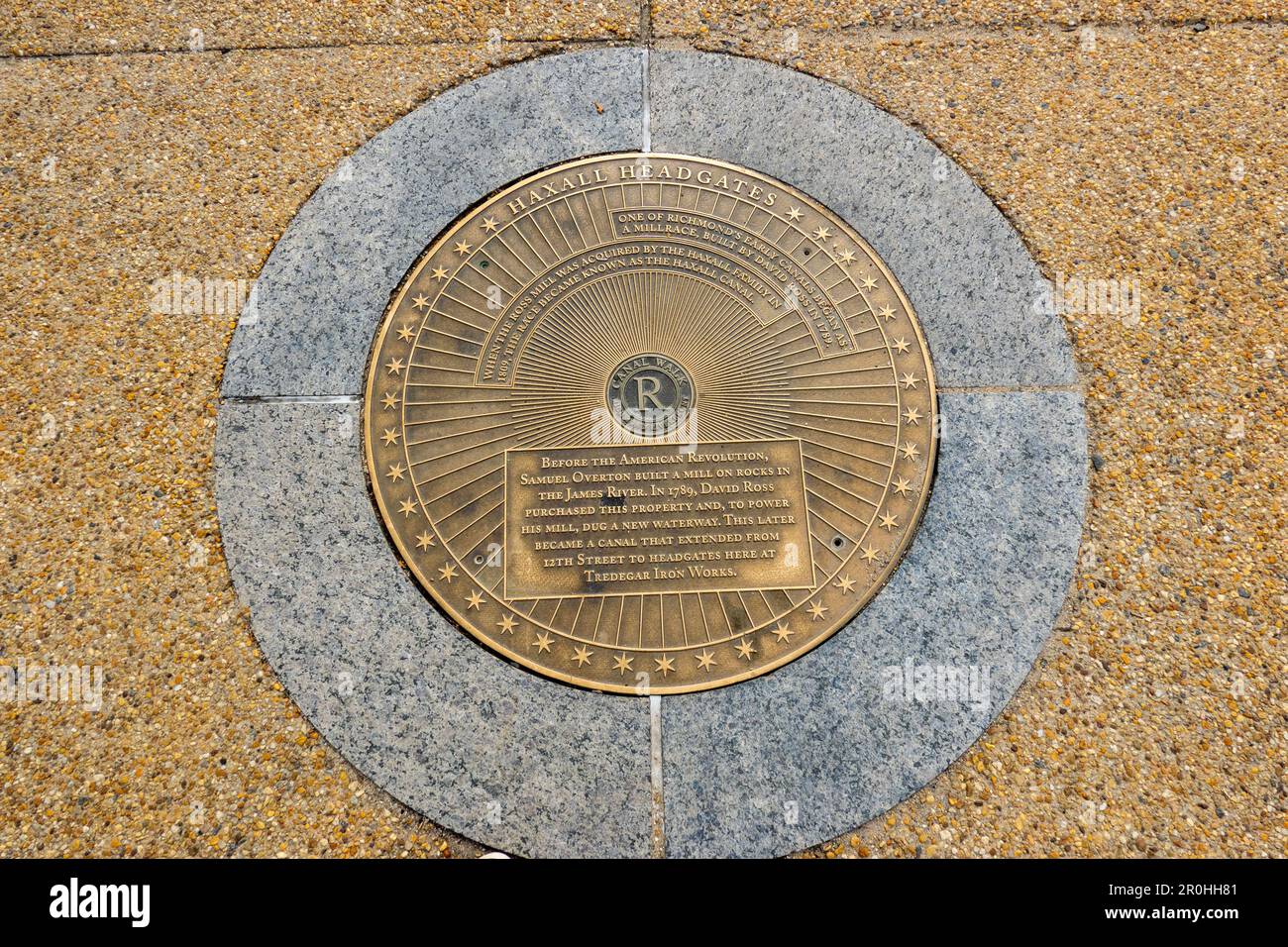 Haxall Headgates canal marker on riverfront in Richmond Virginia Stock ...