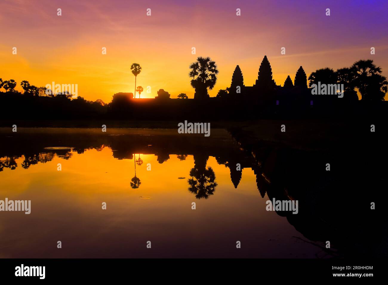 Sunrise is reflected in Outer Pool at Angkor Wat in Cambodia Stock ...