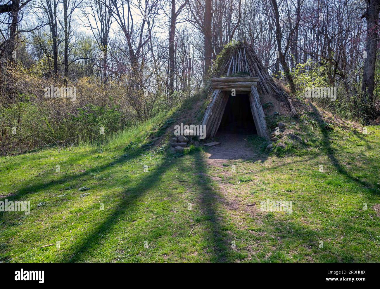 Rustic solitary hut made of wooden timbers and green sod exterior Stock ...