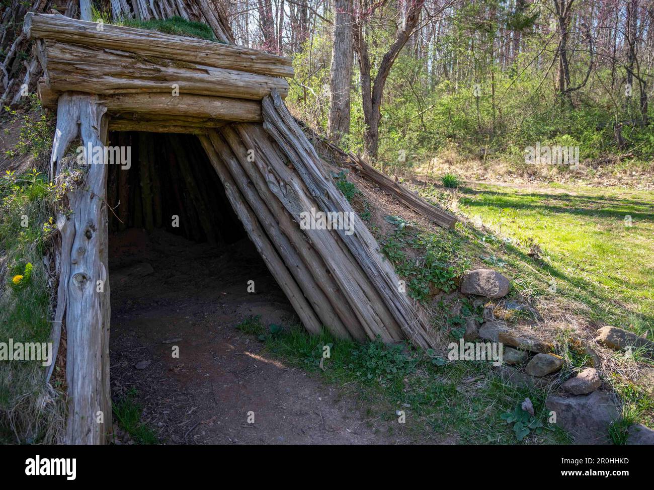 Doorway to a rustic hut with sod exterior and open doorway magical ...