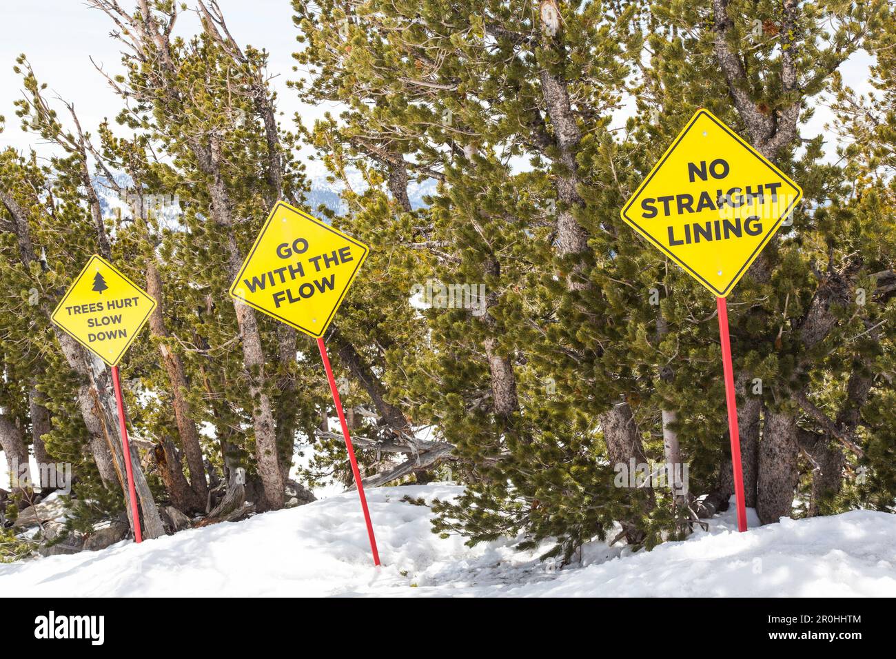 Piste warning signs, Heavenly ski resort, California, USA Stock Photo ...