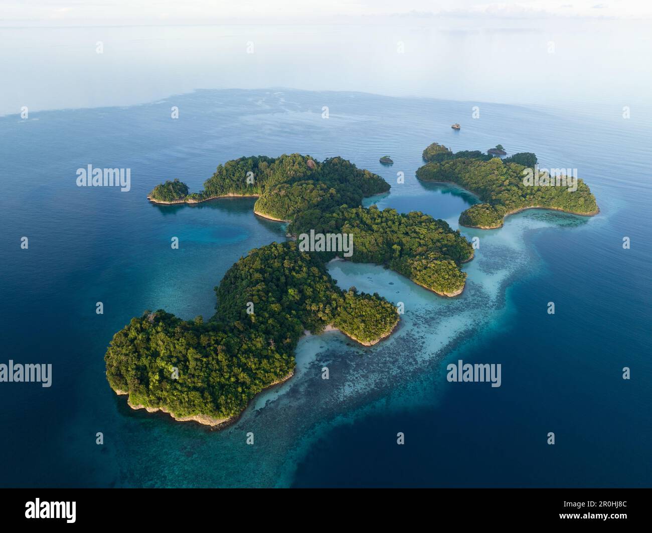 Coral reefs surround the rugged limestone islands that rise from West ...