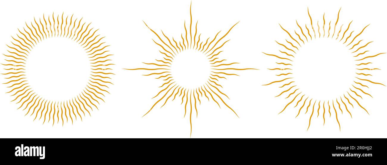 Golden sunburst frames set. Retro gold sun light rays element ...