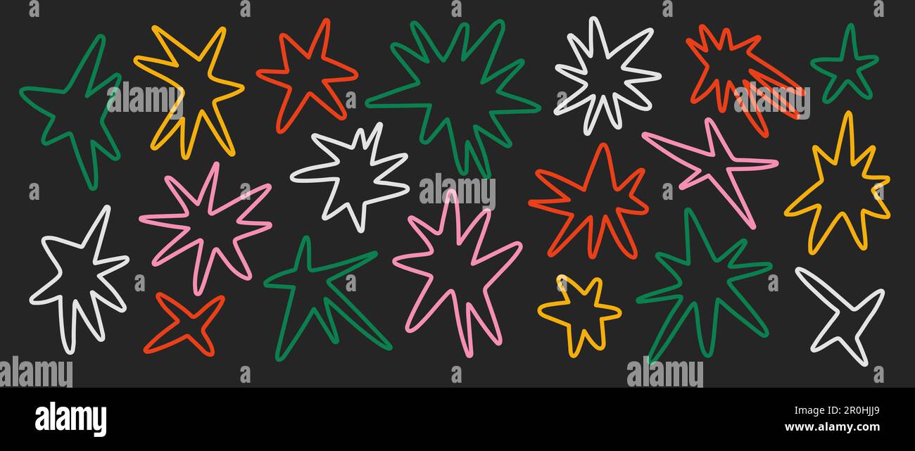 Hand drawn sparks and twinkles collection. Abstract outline doodle ...