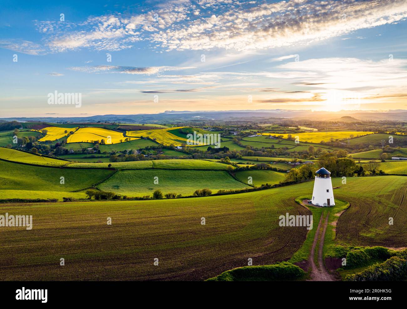 Devon Windmill over fields and farms from a drone, Torquay, Devon ...