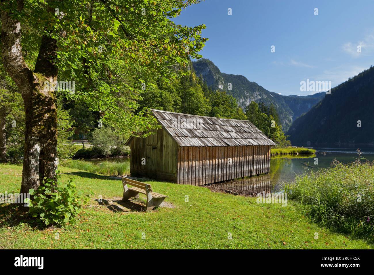 Boathouse at lake Toplitzsee, Salzkammergut, Styria, Austria Stock ...