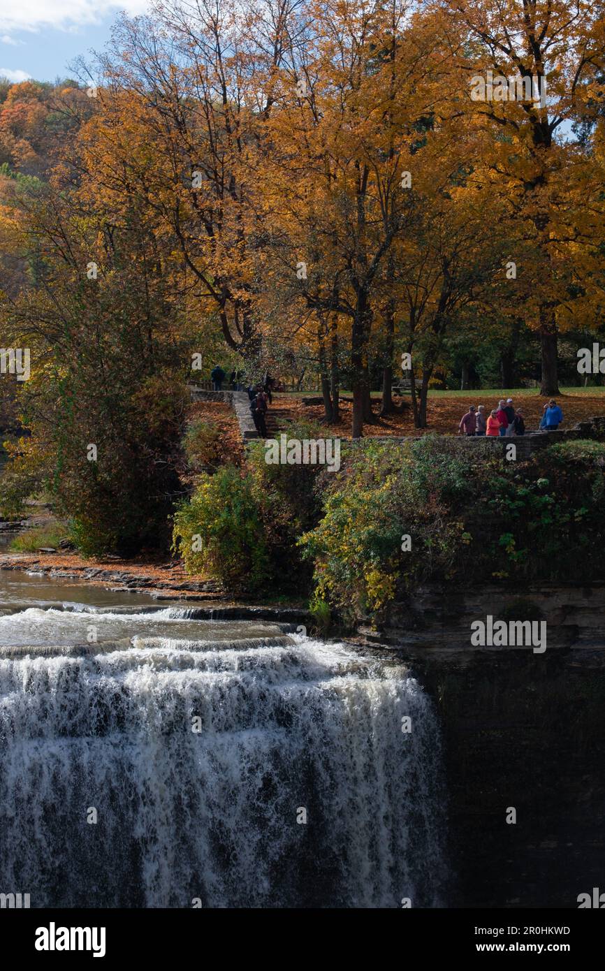 A breathtaking view of the Middle falls waterfall at the Letchworth ...