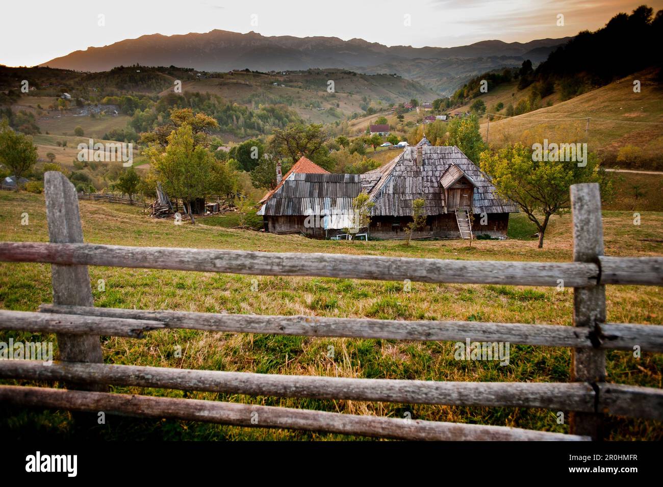 Old farmhouse before sunrise, Magura, Transylvania, Romania Stock Photo ...
