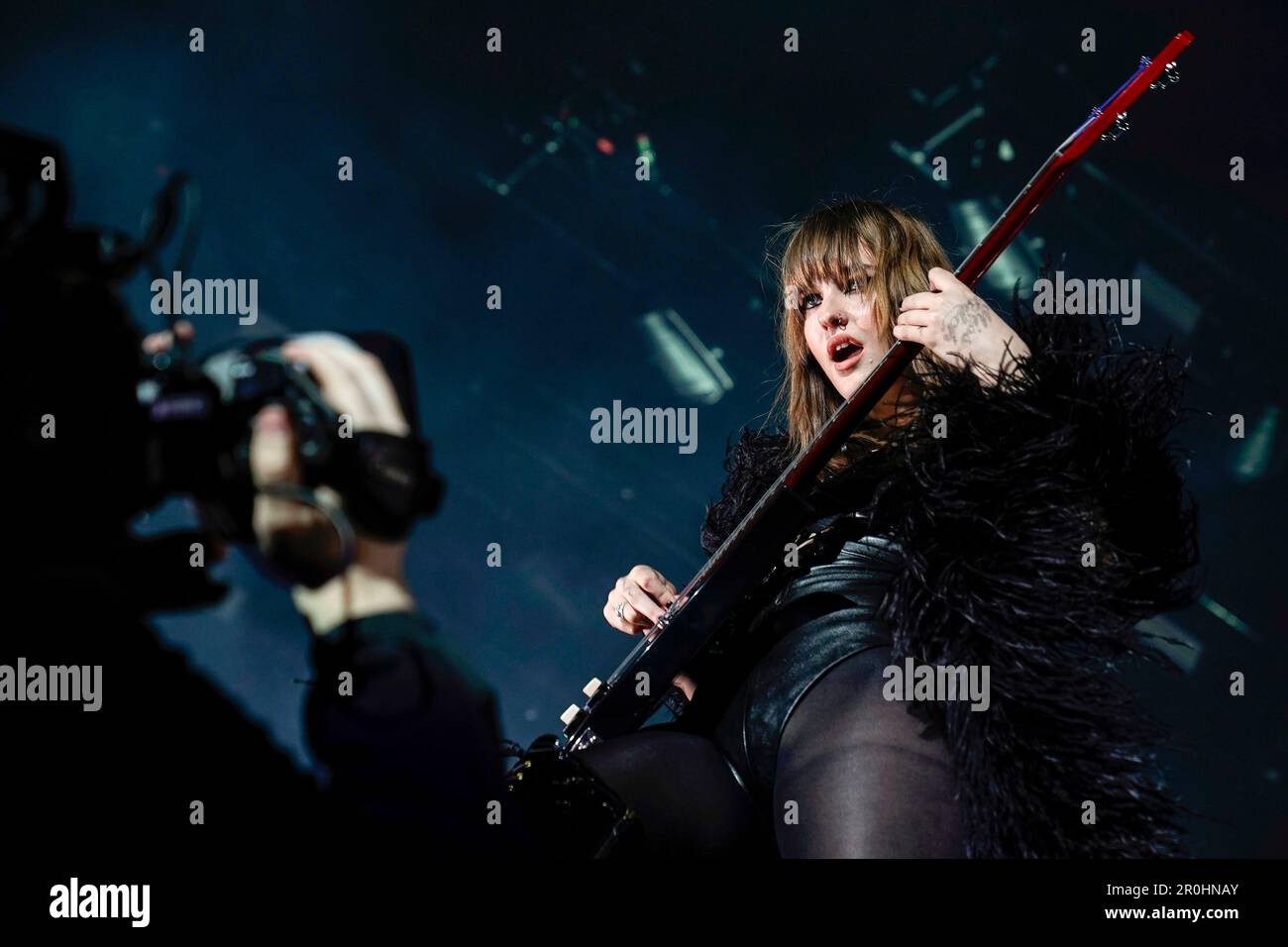 Victoria De Angelis of Maneskin performs on stage at the O2 Arena in ...