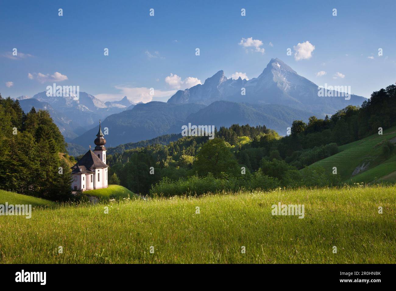 Maria Gern pilgrimage church, view to Watzmann, Berchtesgaden region ...