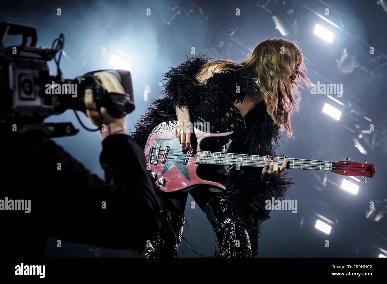 Victoria De Angelis of Maneskin performs on stage at the O2 Arena in ...