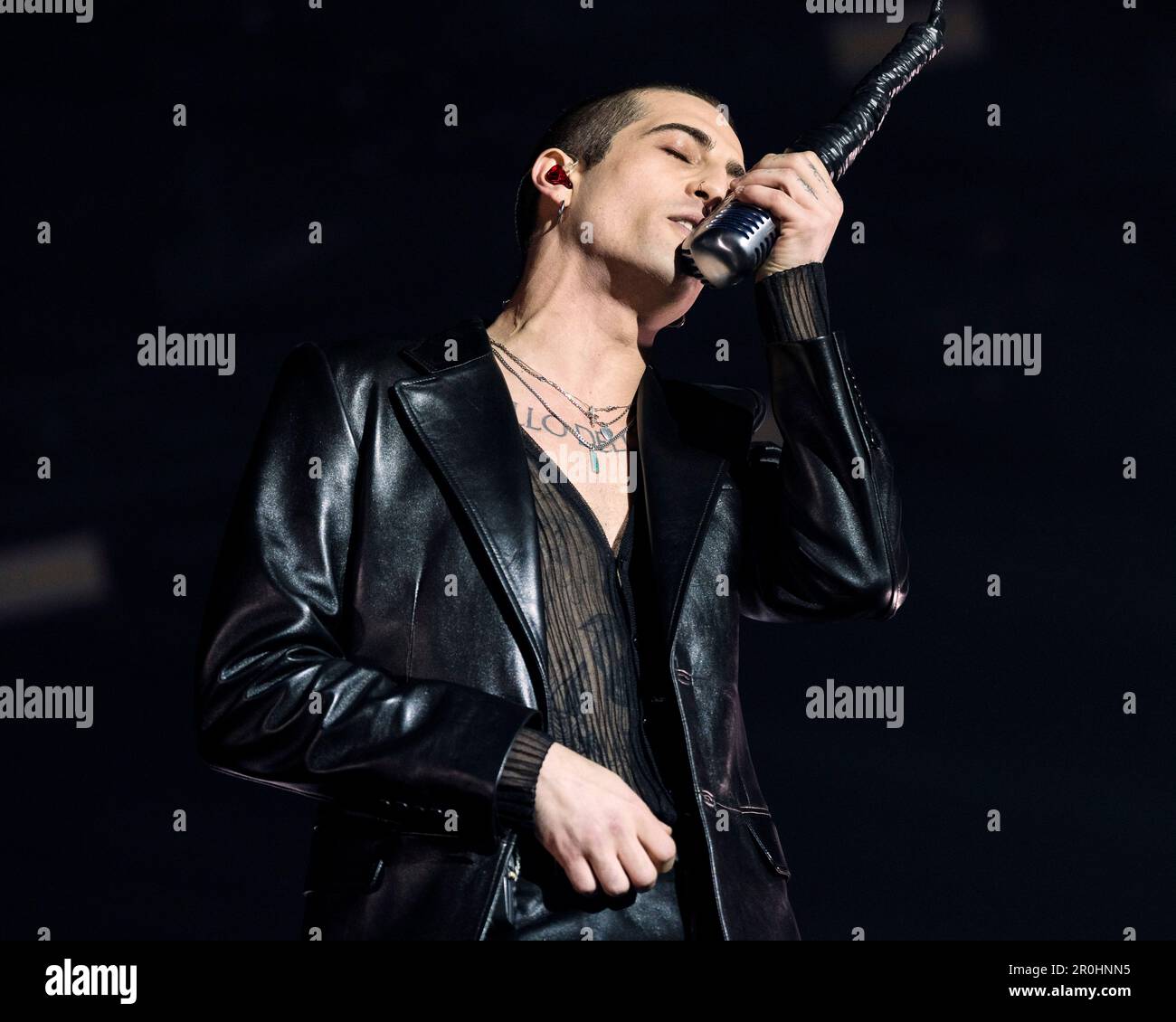 Damiano David of Maneskin performs on stage at the O2 Arena in London ...