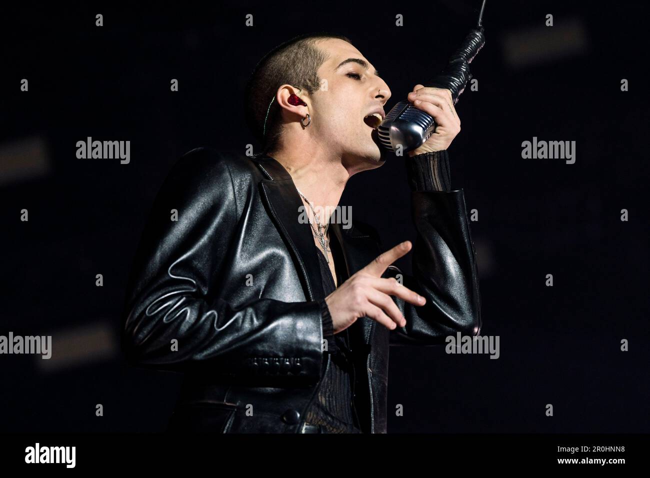 Damiano David of Maneskin performs on stage at the O2 Arena in London ...