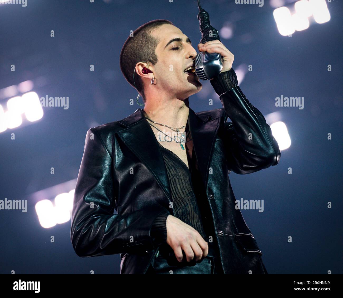 Damiano David of Maneskin performs on stage at the O2 Arena in London ...