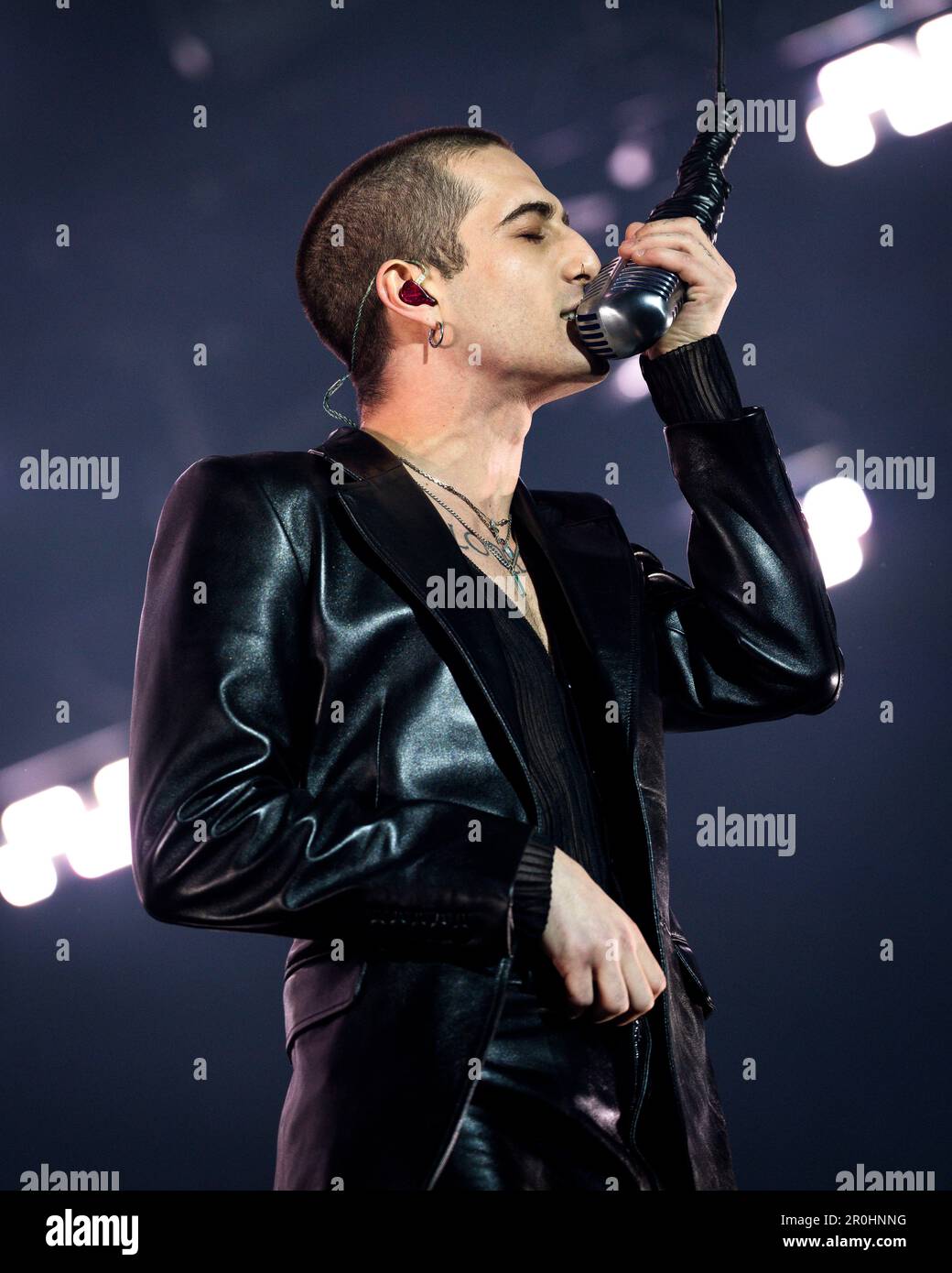 Damiano David of Maneskin performs on stage at the O2 Arena in London ...