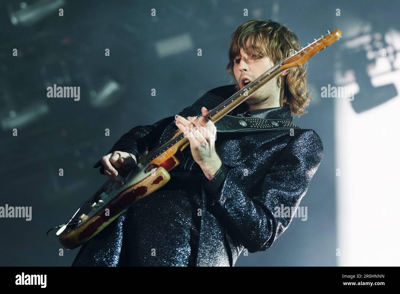 Thomas Raggi of Maneskin performs on stage at the O2 Arena in London ...