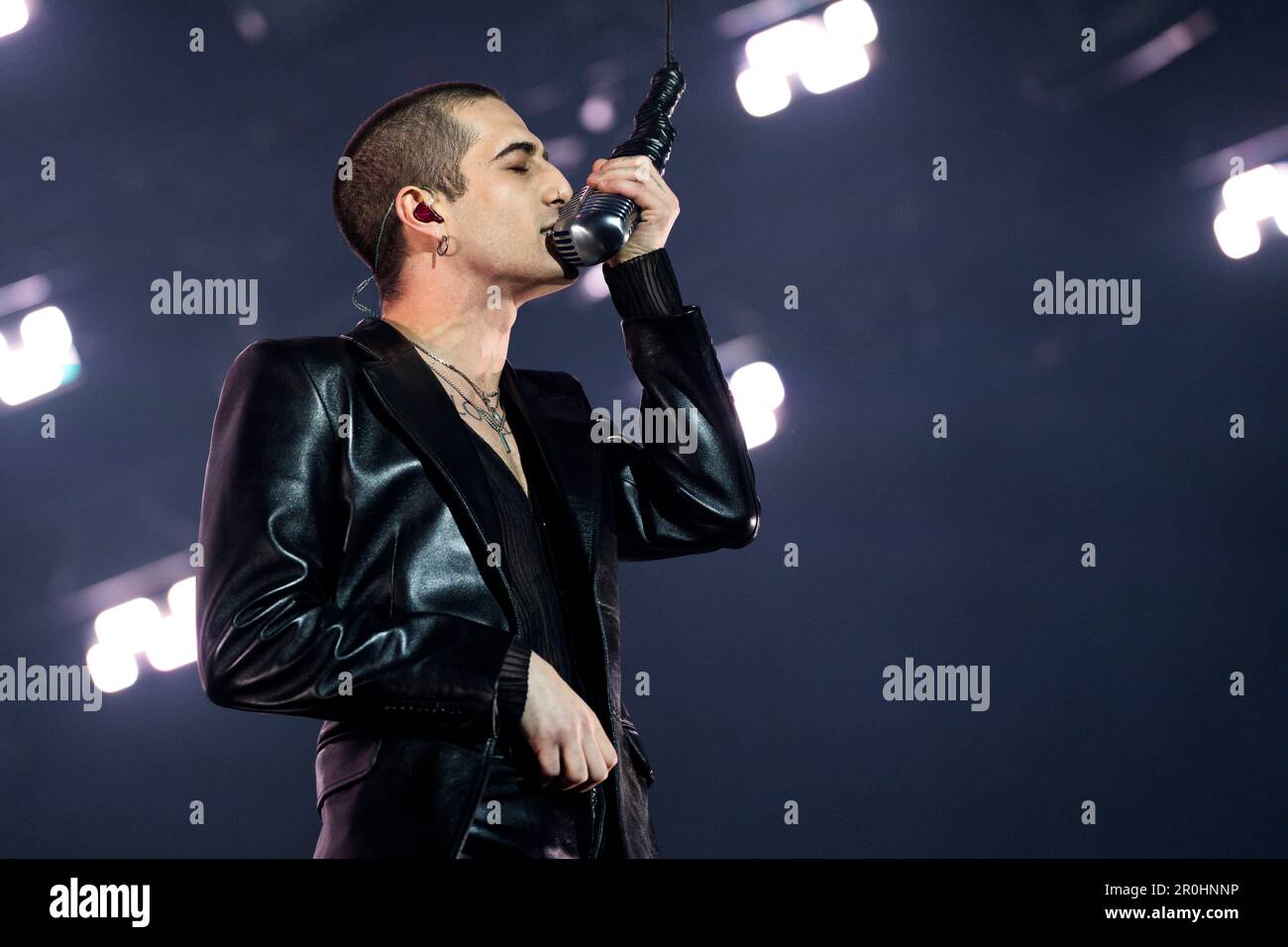 Damiano David of Maneskin performs on stage at the O2 Arena in London ...