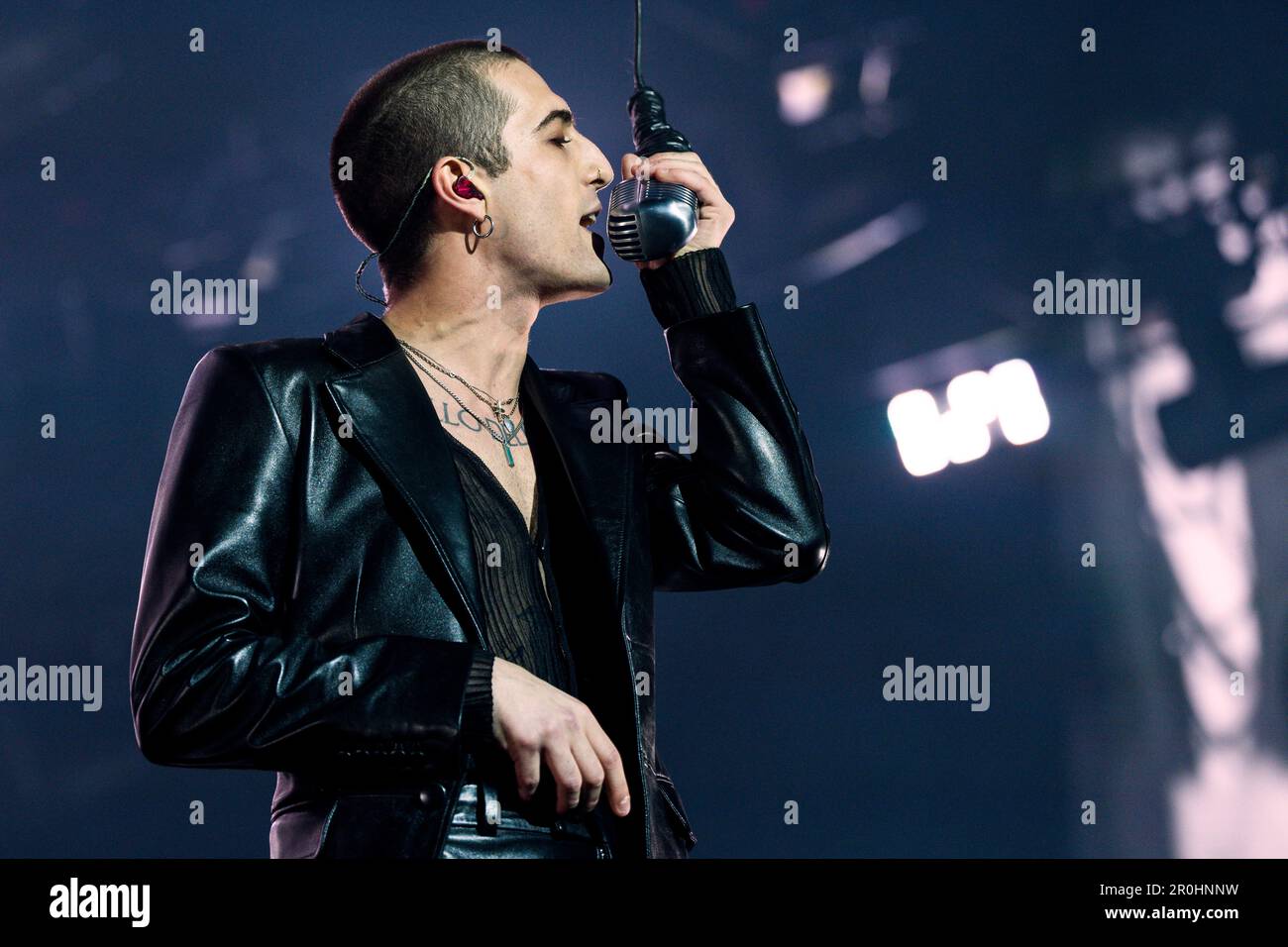 Damiano David of Maneskin performs on stage at the O2 Arena in London ...