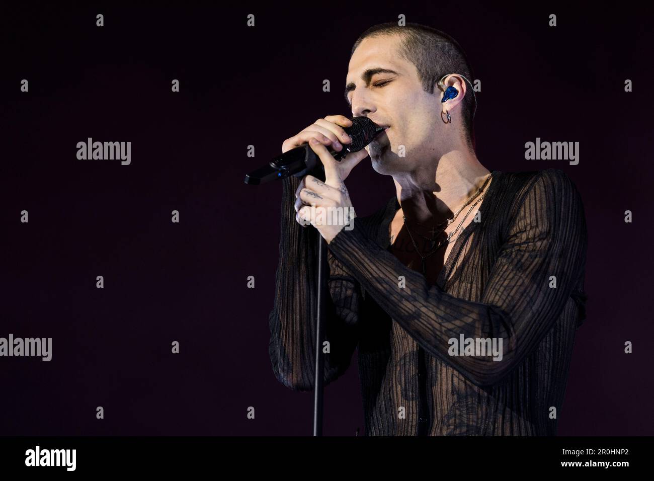 Damiano David of Maneskin performs on stage at the O2 Arena in London ...