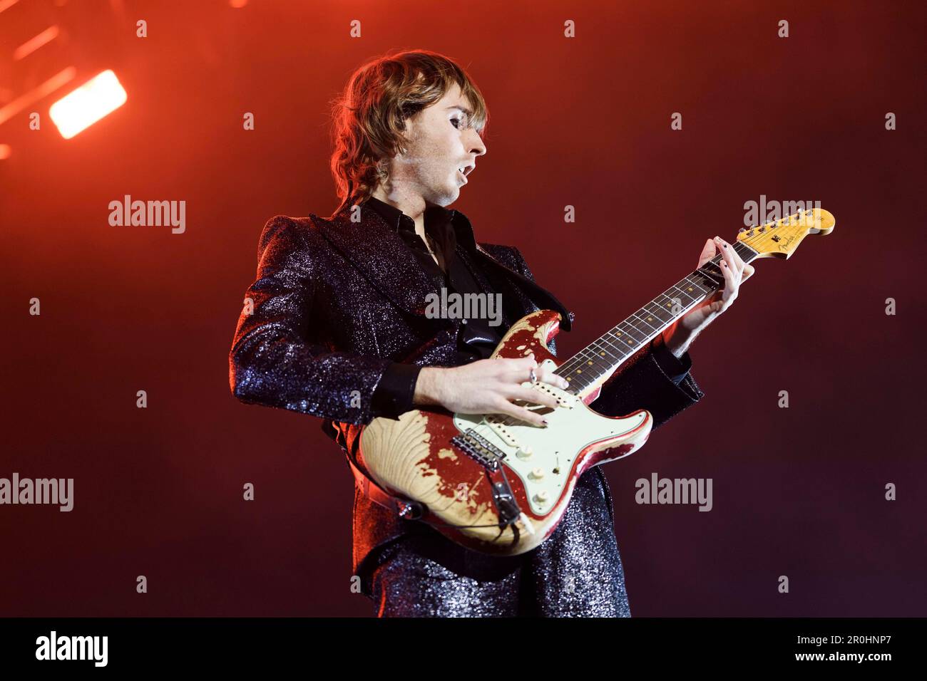 Thomas Raggi of Maneskin performs on stage at the O2 Arena in London ...