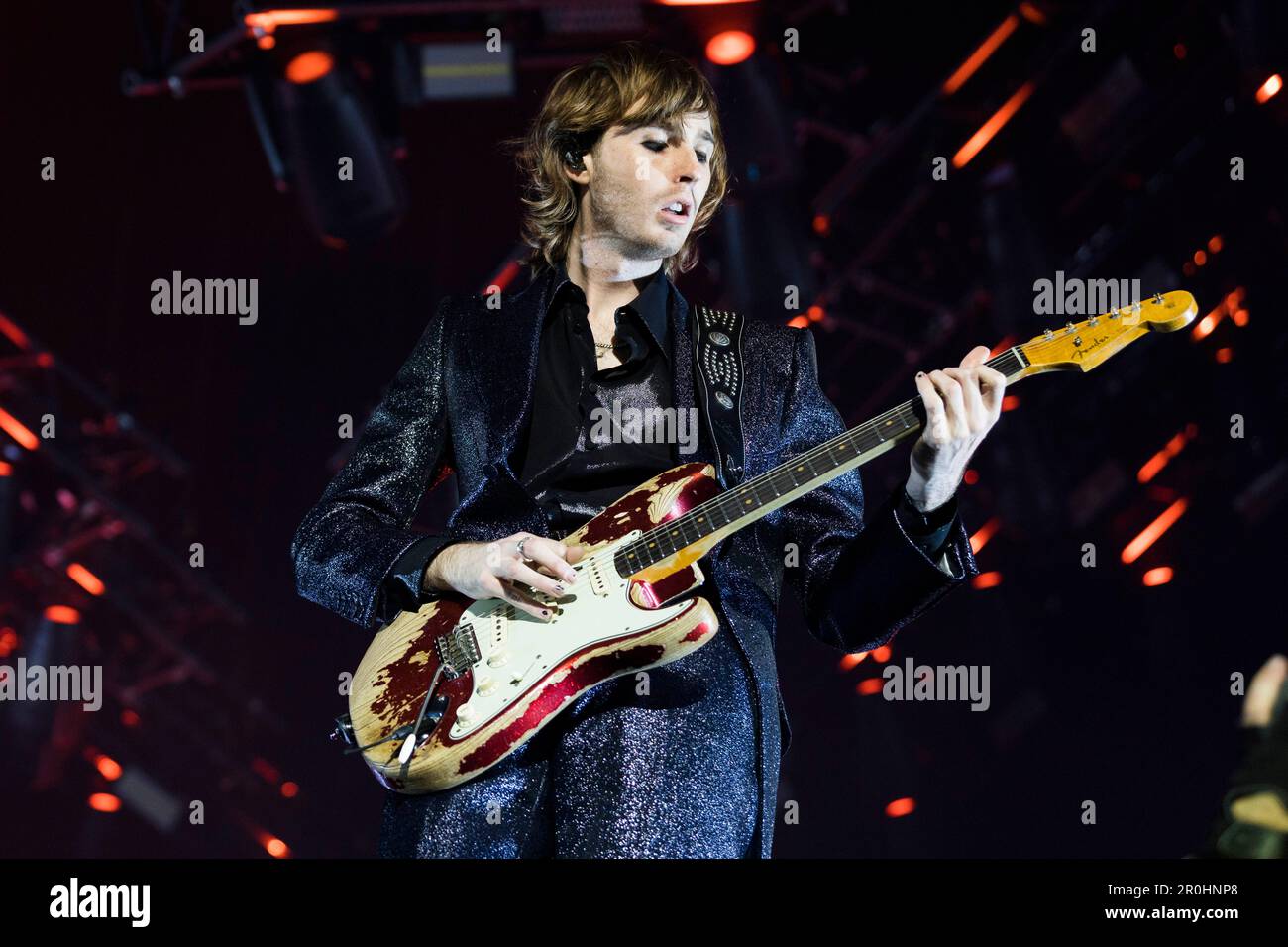 Thomas Raggi of Maneskin performs on stage at the O2 Arena in London ...
