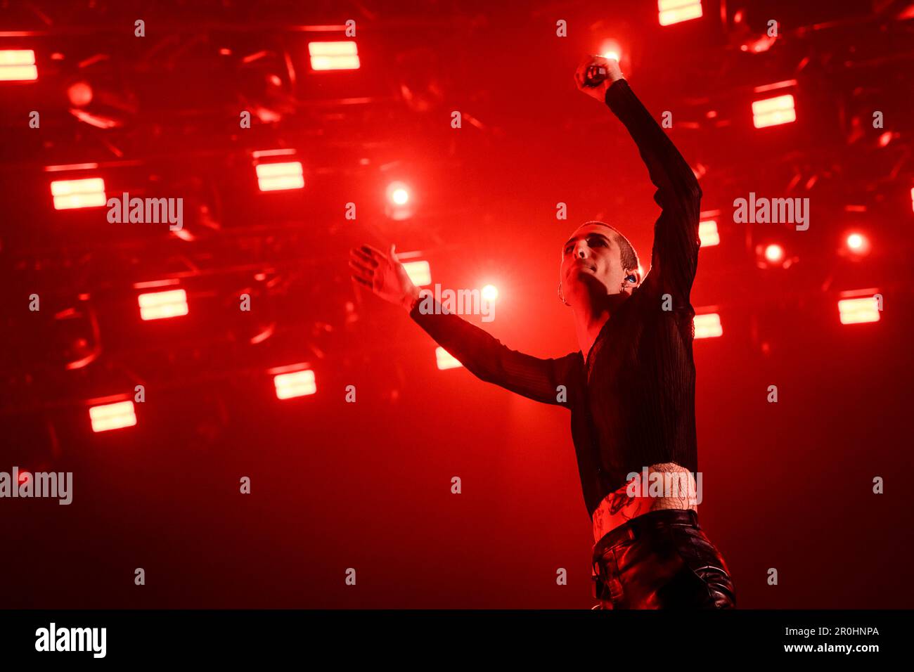 Damiano David of Maneskin performs on stage at the O2 Arena in London ...
