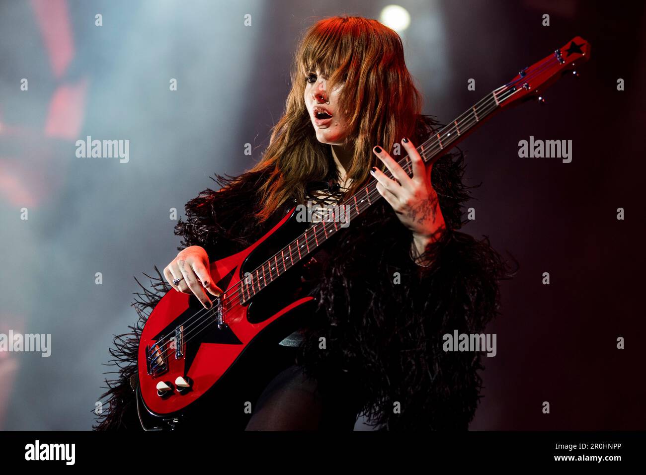 Victoria De Angelis of Maneskin performs on stage at the O2 Arena in ...