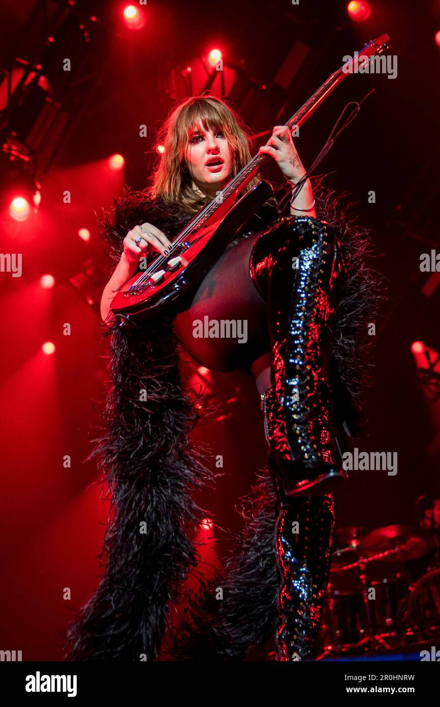 Victoria De Angelis of Maneskin performs on stage at the O2 Arena in ...