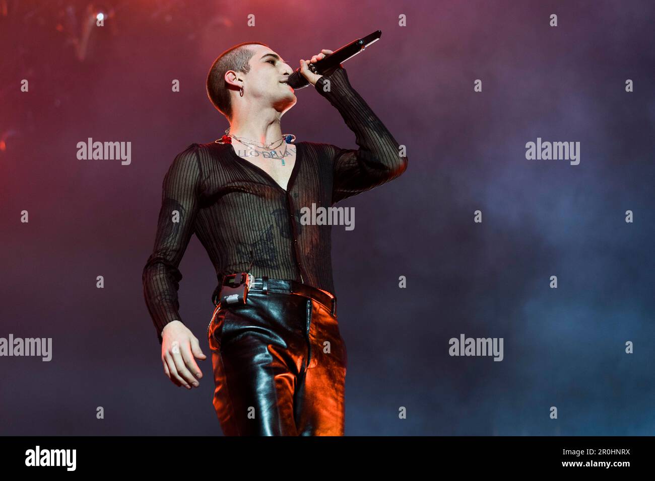 Damiano David of Maneskin performs on stage at the O2 Arena in London ...
