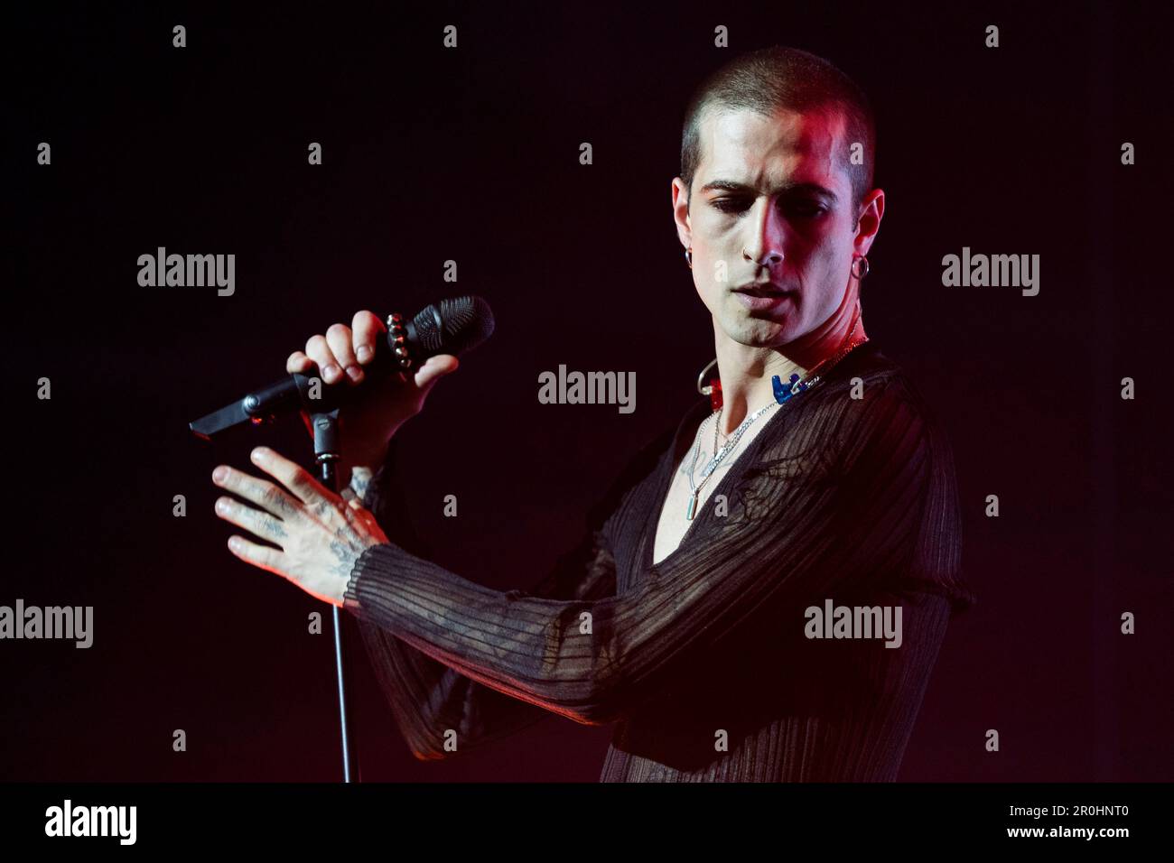 Damiano David of Maneskin performs on stage at the O2 Arena in London ...