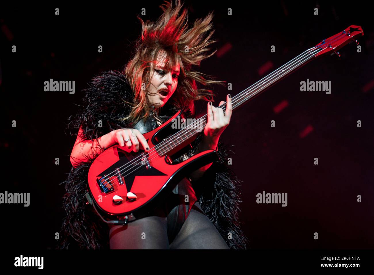 Victoria De Angelis of Maneskin performs on stage at the O2 Arena in ...