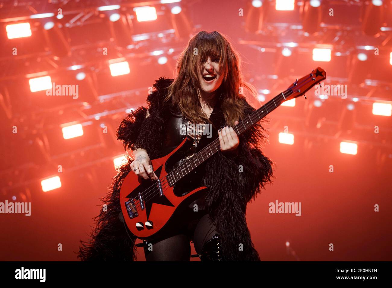 Victoria De Angelis of Maneskin performs on stage at the O2 Arena in ...