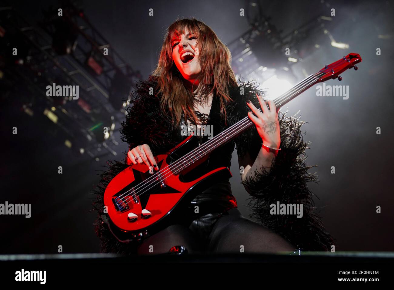 Victoria De Angelis of Maneskin performs on stage at the O2 Arena in ...