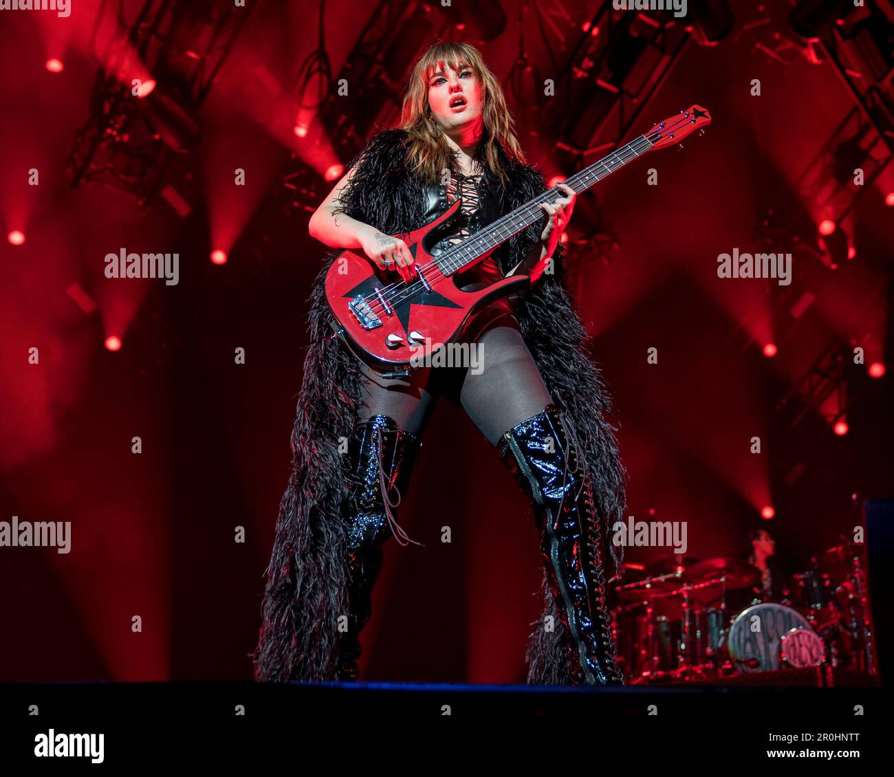 Victoria De Angelis of Maneskin performs on stage at the O2 Arena in ...