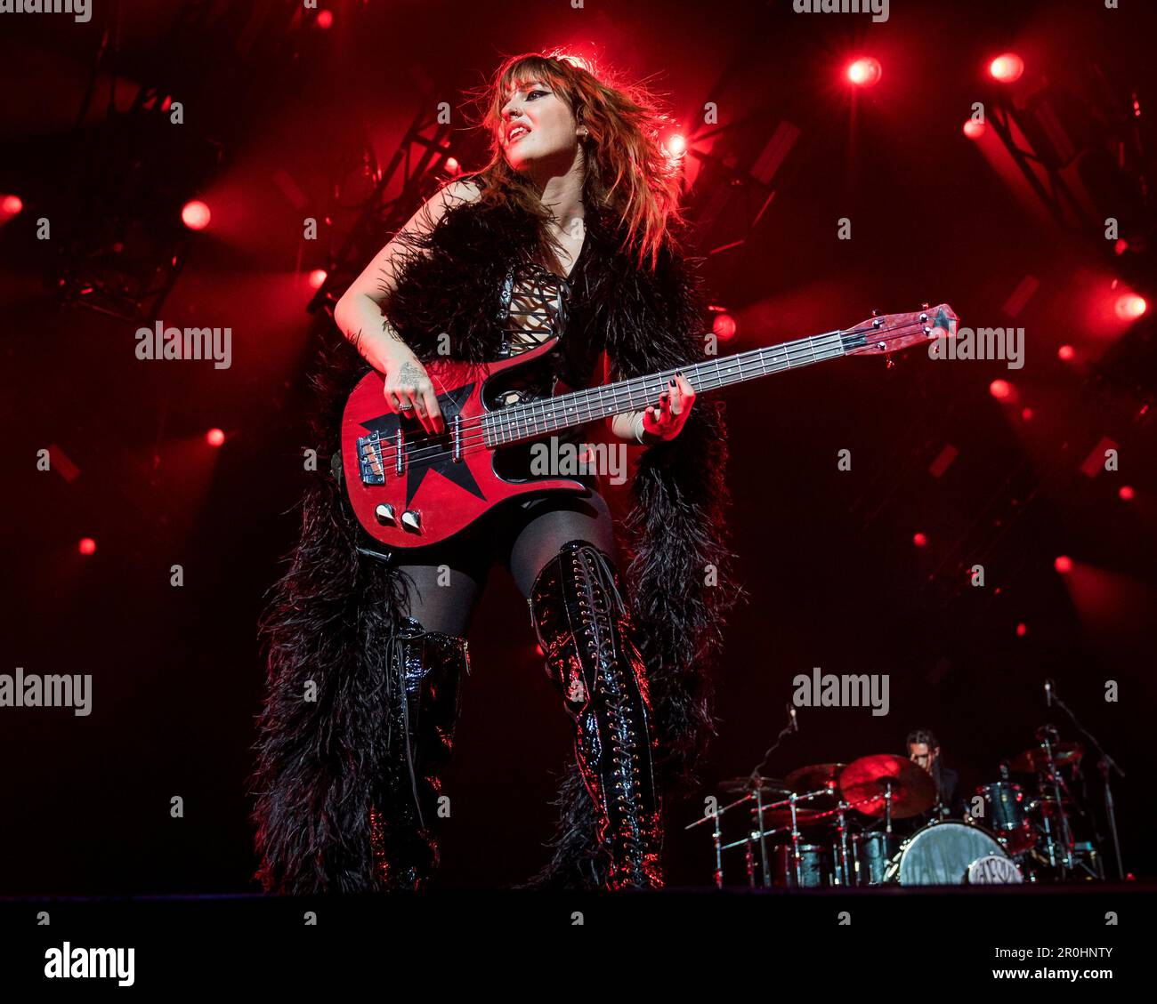 Victoria De Angelis of Maneskin performs on stage at the O2 Arena in ...