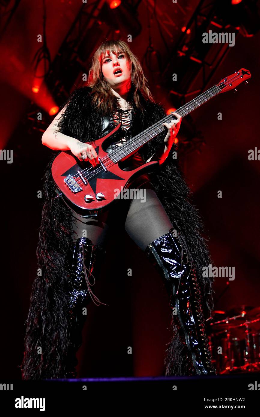 Victoria De Angelis of Maneskin performs on stage at the O2 Arena in ...