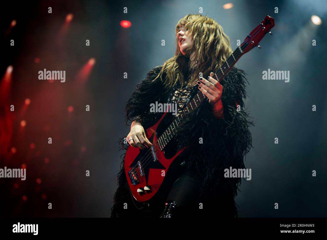 Victoria De Angelis of Maneskin performs on stage at the O2 Arena in ...