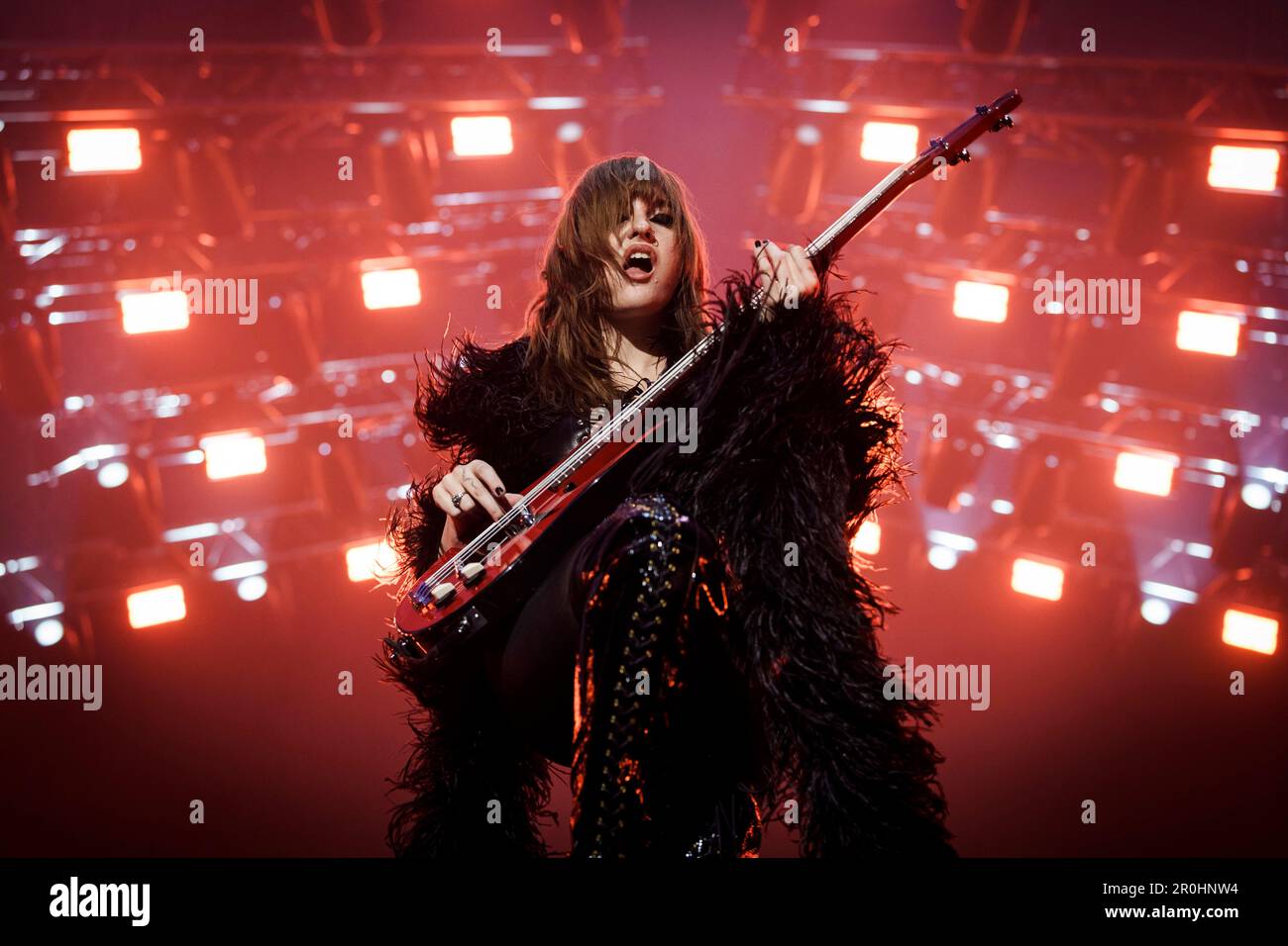 Victoria De Angelis of Maneskin performs on stage at the O2 Arena in ...