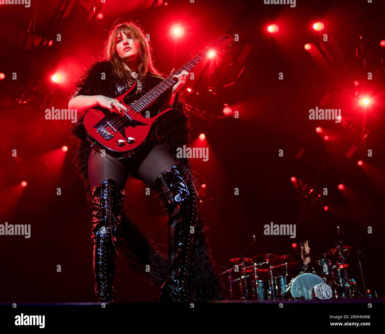 Victoria De Angelis of Maneskin performs on stage at the O2 Arena in ...