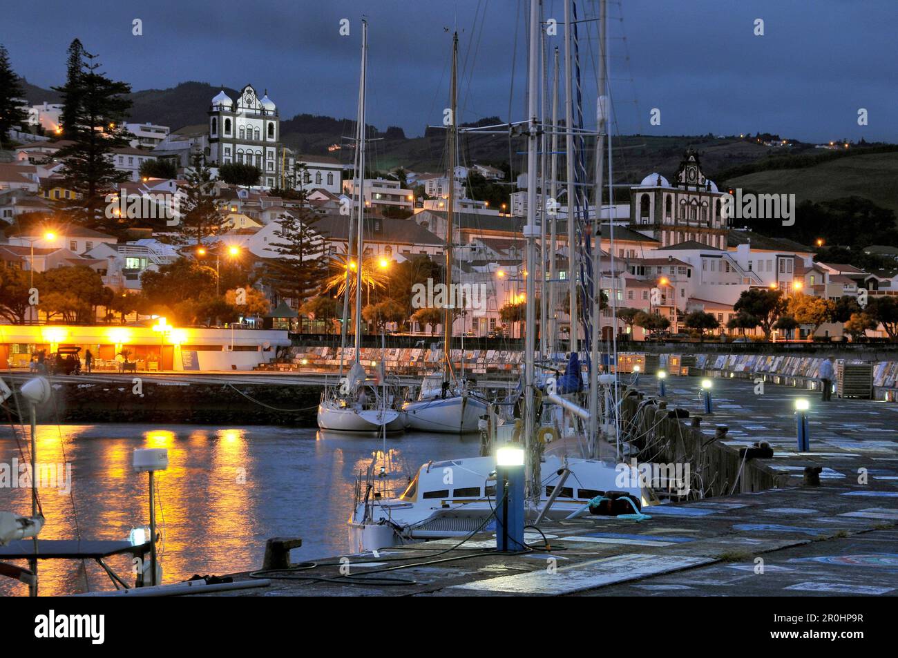 Horta with marina and Carmo church, Island of Faial, Azores, Portugal ...