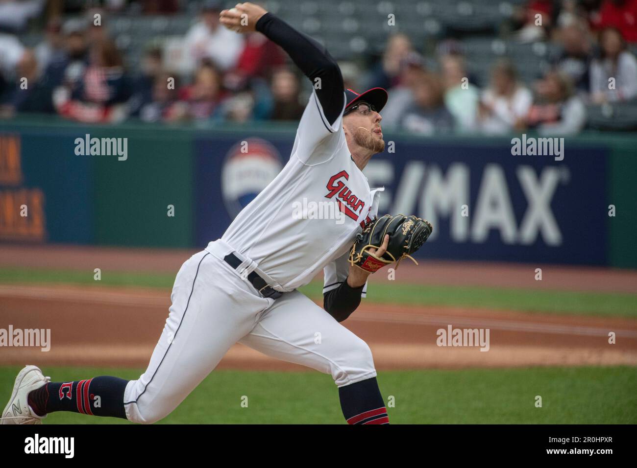 Cleveland Guardians starting pitcher Tanner Bibee delivers against the ...