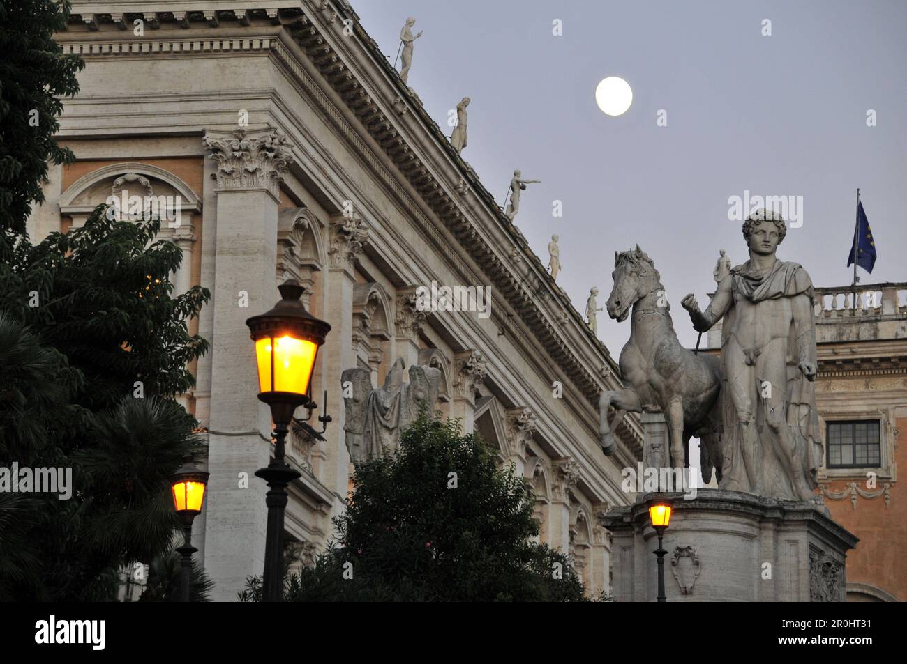 Full moon over Piazza del Campidoglio with Santa Maria in Aracoeli and ...
