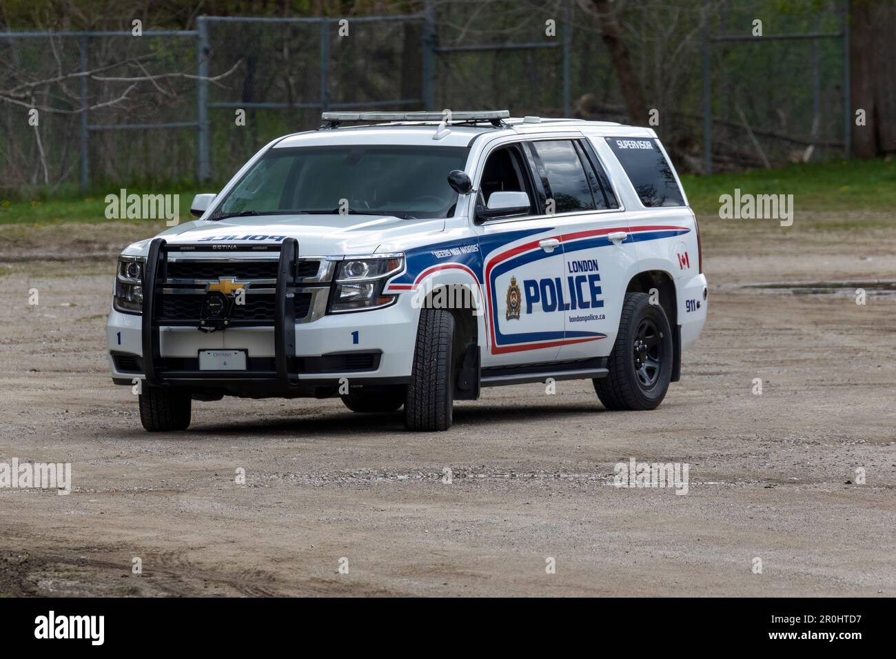 A London, Ontario, Canada police vehicle isolated in a parking lot ...