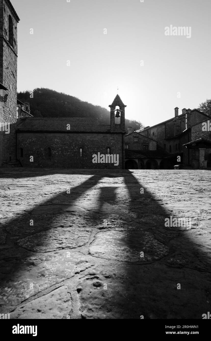 Santa Maria Degli Angeli Church With Bell Tower And Shadow La Verna Franciscan Monastary