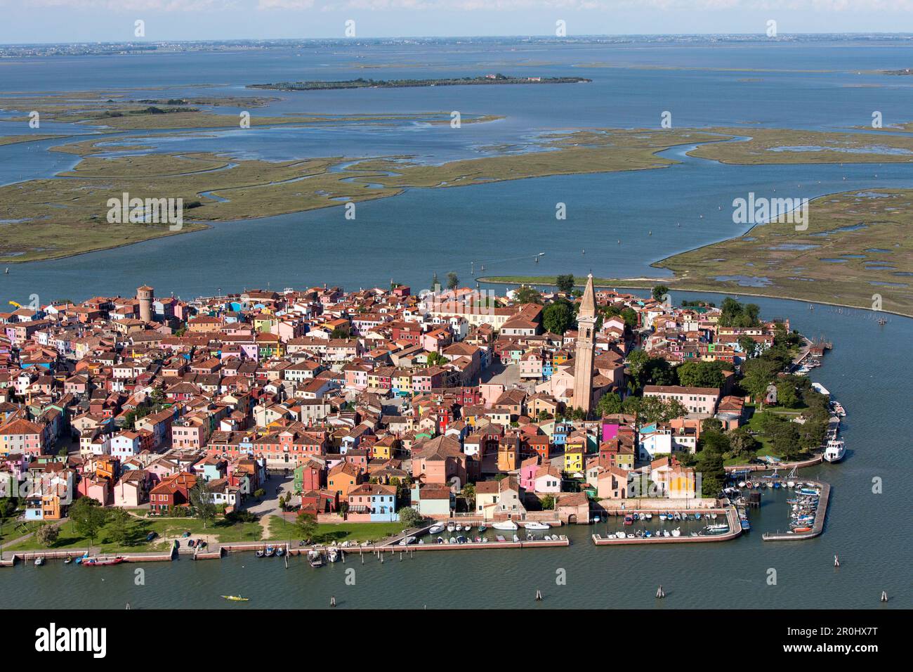 Aerial view of the Venetian Lagoon with salt marshes, Island of Burano ...