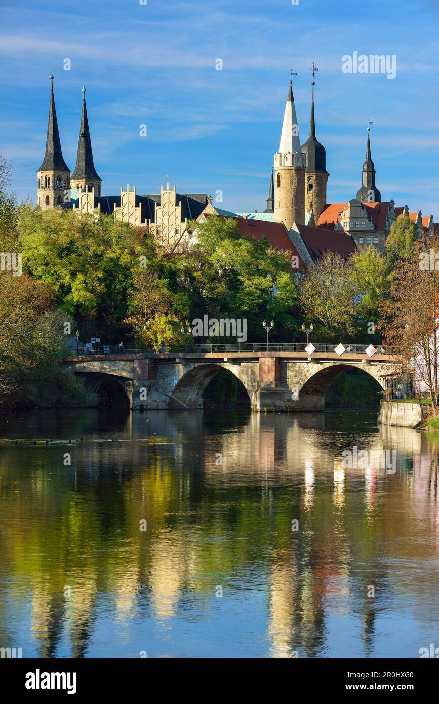 Cathedral and Merseburg castle above the river Saale, Merseburg, Saxony ...