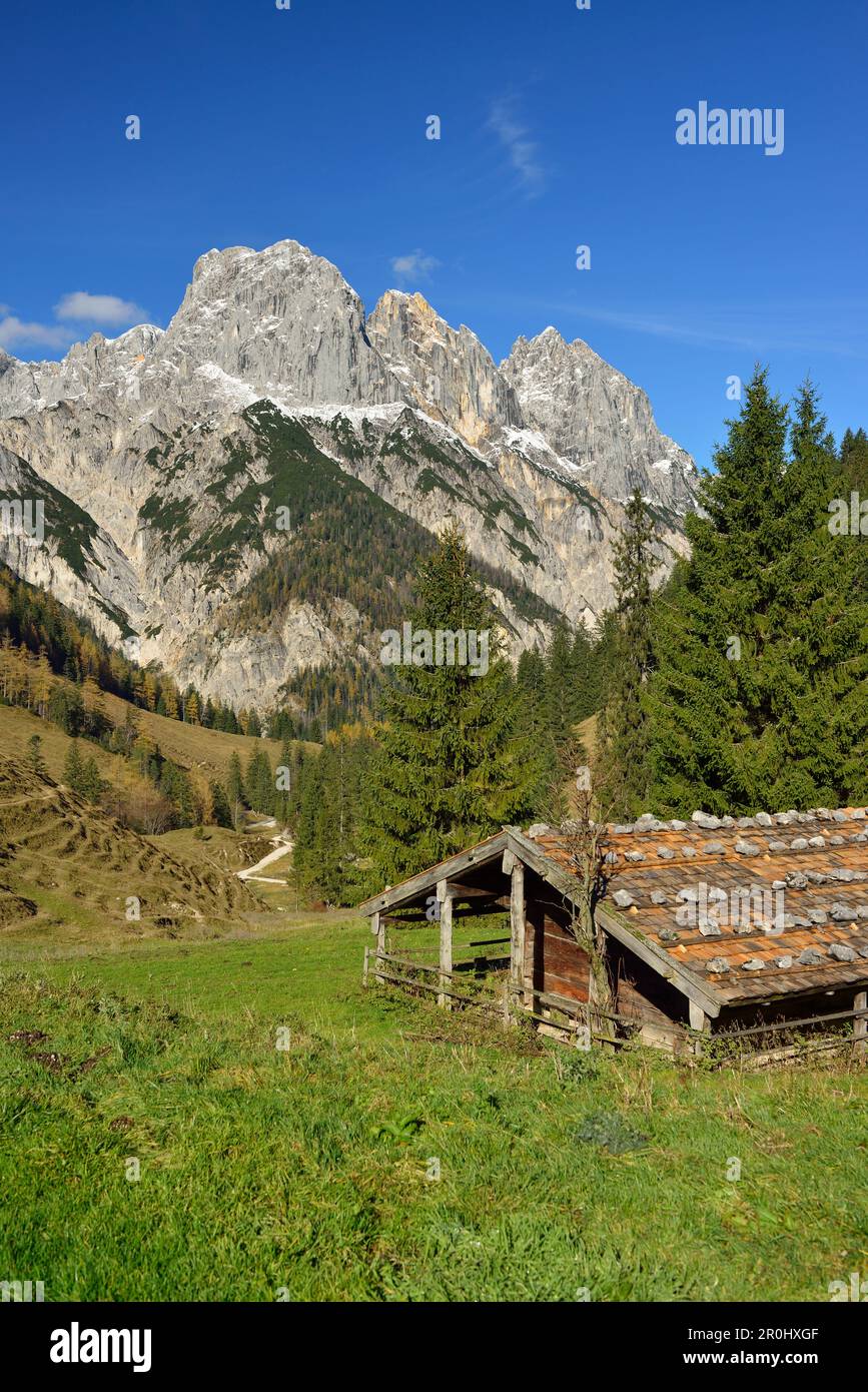 Alpine hut Bindalm beneath the Reiteralm, Reiteralm range, Nationalpark ...
