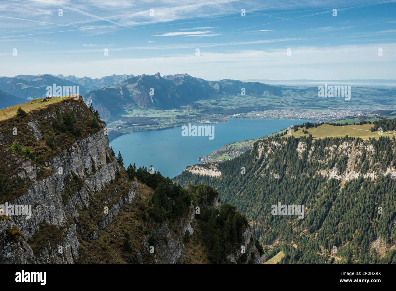 Niederhorn with view over Lake Thun and Thun, Beatenberg, Bernese ...