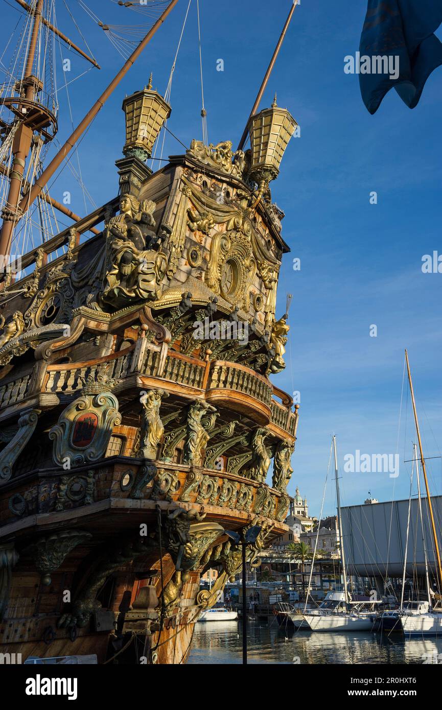 Sailing ship Neptune, Porto Antico, Genoa, Liguria, Italia Stock Photo ...