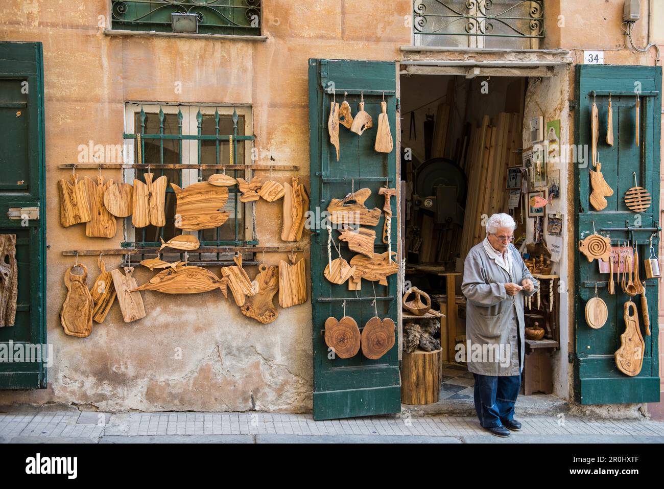 Olive wood carpentry, Camogli, province of Genua, Italian Riviera ...